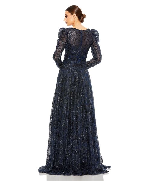 Midnight Mac Duggal 20353 Long Sleeve Formal Lace Dress For 2990