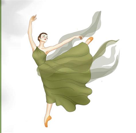 绿色手绘优美舞蹈表演动作人物女孩元素插画