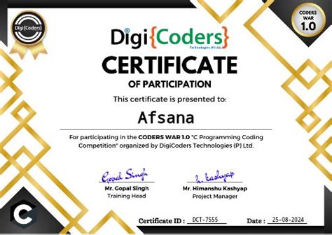 Afsana Khatoon On Linkedin Got A Cirtificate For Participating In C Programming Compitition🎉