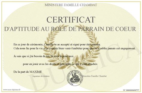 CERTIFICAT D Aptitude Au Role De Parrain De Coeur