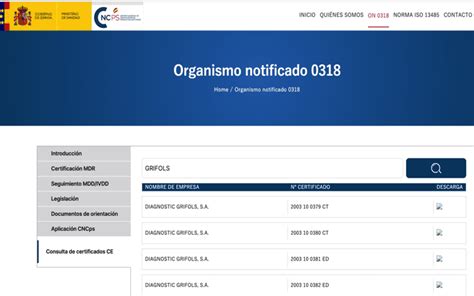 Búsqueda De Certificados De Organismo Notificado Cncps Num 0318