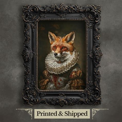 Renaissance Fox Lady Wall Art Print Vintage Portrait Painting Of Fox
