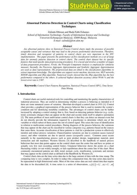 Abnormal Patterns Detection In Control Charts Using Classification