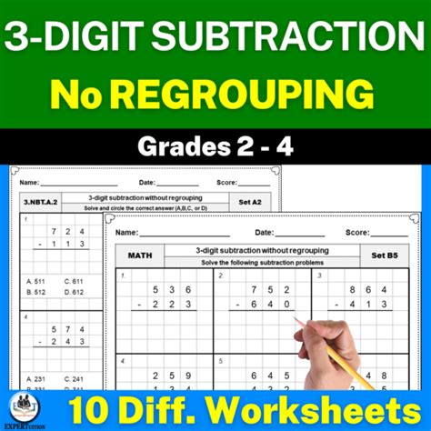 3 Digit Subtraction Without Regrouping Worksheets Expertuition