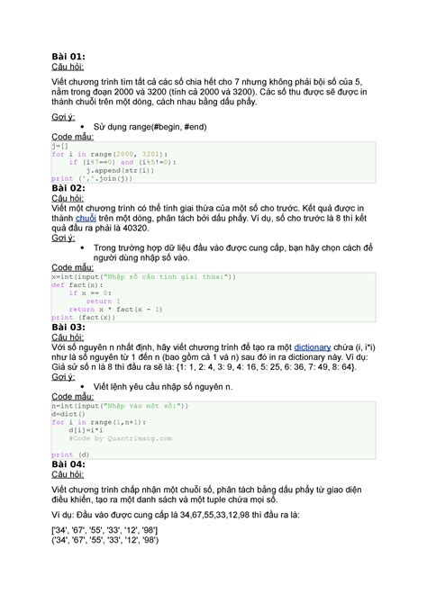 exercises on python bai tap python Bài Câu hỏi Viết chương trình tìm tất cả các