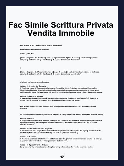 Fac Simile Scrittura Privata Vendita Immobile