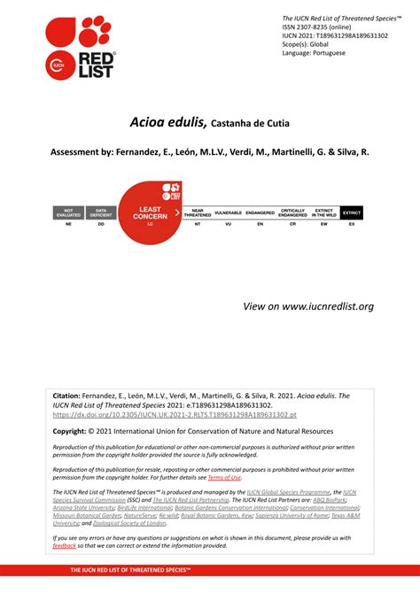 Pdf Acioa Edulis Chrysobalanaceae Iucn Assessment