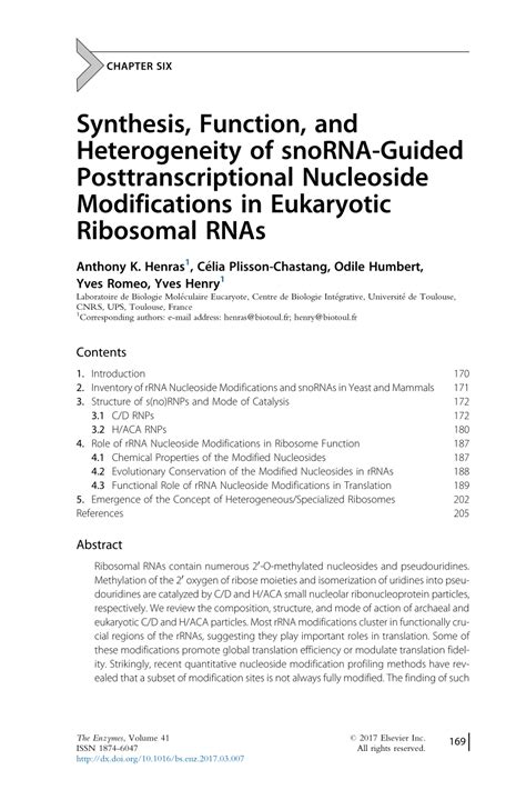 Pdf Synthesis Function And Heterogeneity Of Snorna Guided