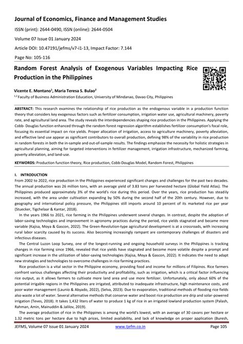 Pdf Random Forest Analysis Of Exogenous Variables Impacting Rice Production In The Philippines