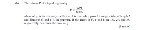 Solved b The volume V of a liquid is given by pdºt V Chegg