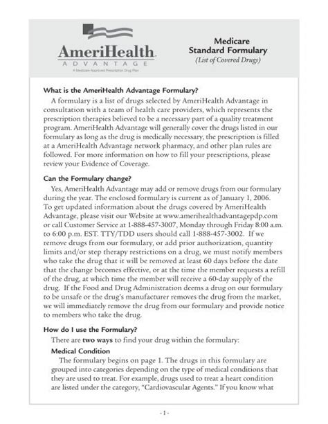 Amerihealth Advantage Formulary Listing