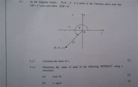 Solved In The Diagram Below P T Is A Point In The Cartesian Plane Such That OP