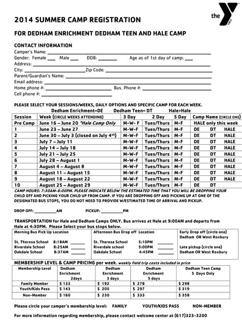 Summer Program Registration Form Template