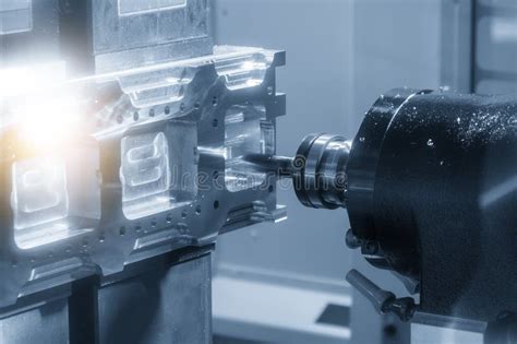The Horizontal Cnc Milling Machine Rough Cutting The Aluminum Parts