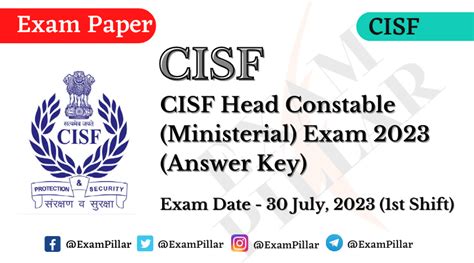 Cisf Head Constable Ministerial Exam 30 July 2023 First Shift Answer