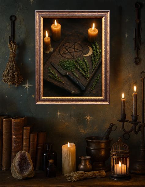 Witchy Altar Art Print Gothic Kitchen Herbs Pentacle Decor Etsy