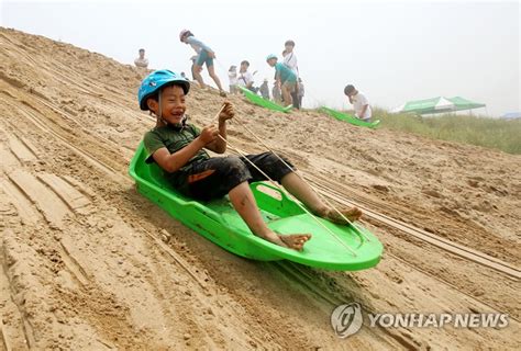 모래썰매 너무 즐거워요 연합뉴스