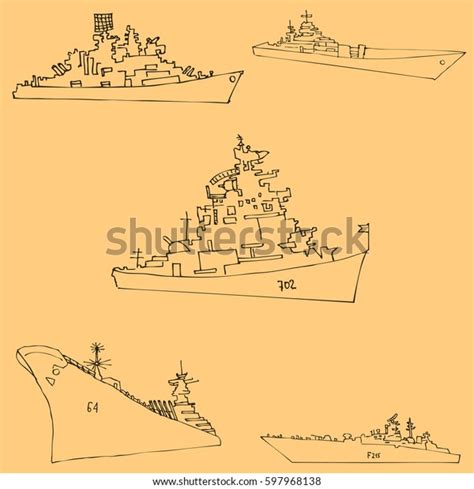 Warships Sketch By Hand Pencil Drawing Stock Vector Royalty Free