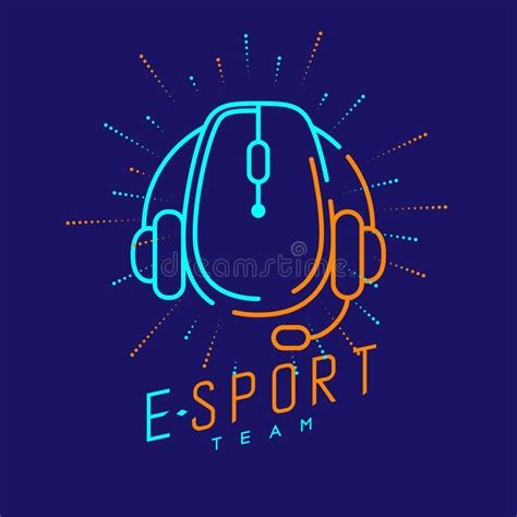Esport Streamer Logo Icon Outline Stroke Mouse Gaming Gear With Headphones Microphone And