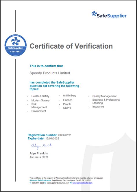 Safe Supplier Certification