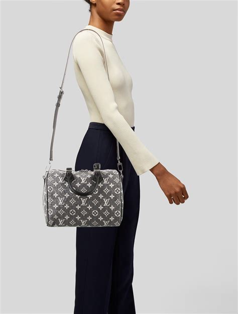 Louis Vuitton Monogram Denim Speedy Bandouliere 25 Blue Handle Bags