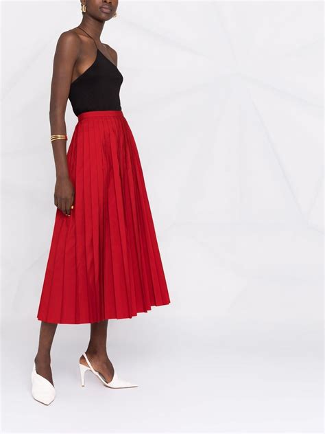 Red Pleated Midi Skirt