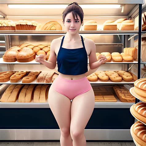 Generate An Image Of A Woman At A Bakery With Thick Thighs Arthubai
