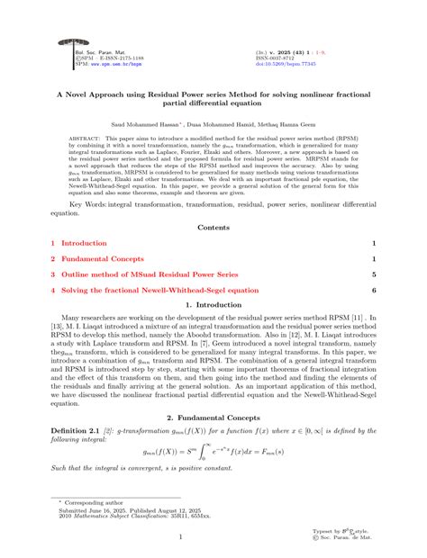 Pdf A Novel Approach Using Residual Power Series Method For Solving Nonlinear Fractional