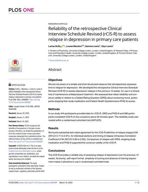 Pdf Reliability Of The Retrospective Clinical Interview Schedule