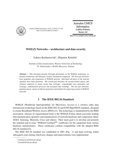 Pdf Wimax Networks Architecture And Data Security