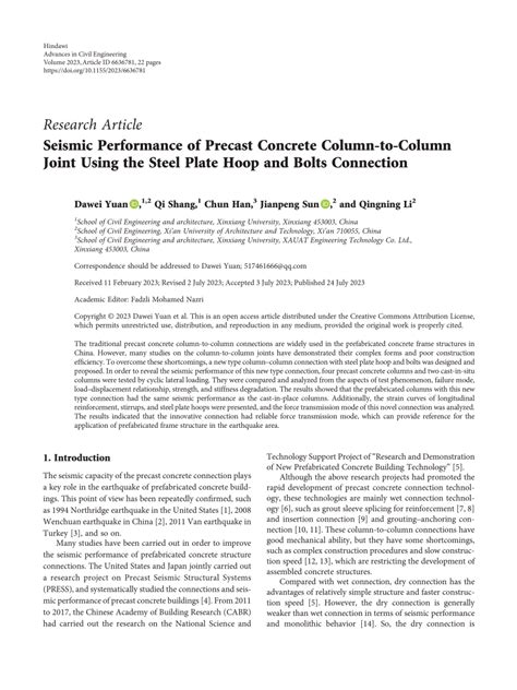 PDF Seismic Performance Of Precast Concrete Column To Column Joint