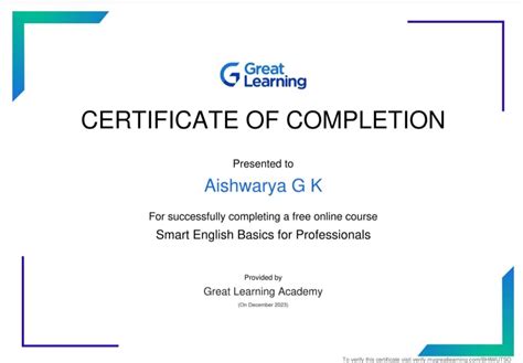 completed smart english for professionals course by great learning aishwarya g k posted on