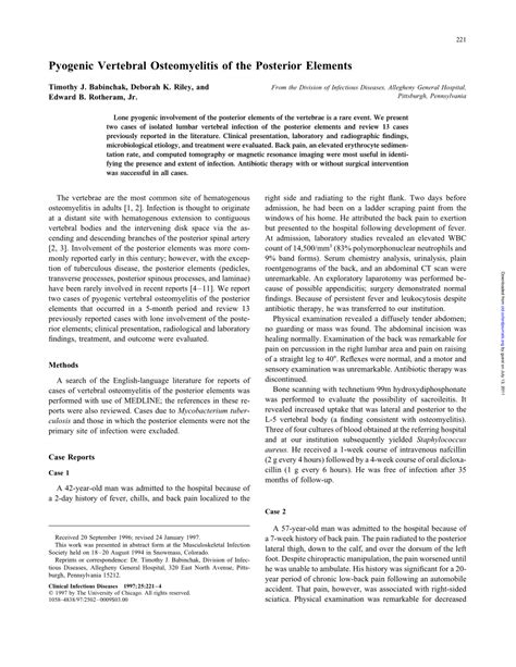 Pdf Pyogenic Vertebral Osteomyelitis Of The Posterior Elements