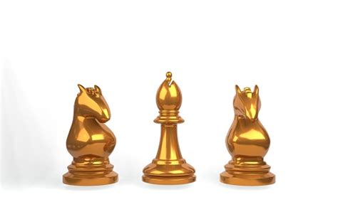 체스 체크 메이트 개념 3d 렌더링 일러스트 의 골드 메탈릭 체스 피규어의 흰색 배경에 고립 된 주요 및 작은 조각 고해상도