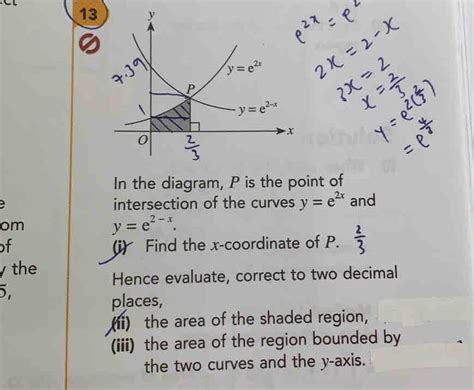 Solved 13 In The Diagram P Is The Point Of Intersection Of The Curves Y E 2x And Om Y E 2 X