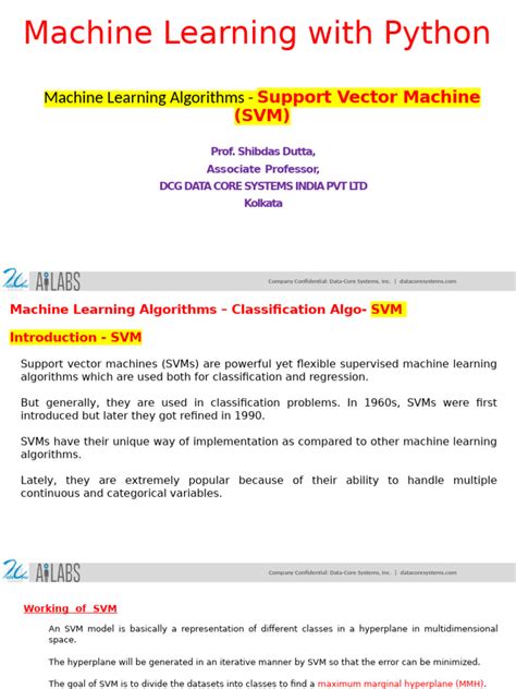 Machine Learning With Python Machine Learning Algorithms Svm Pdf Support Vector Machine