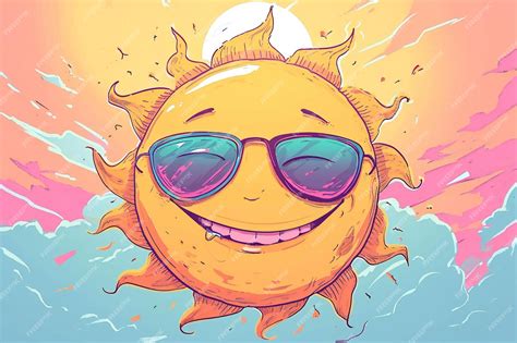 Premium Photo Illustration Of A Smiling Sun Wearing Sunglasses On A