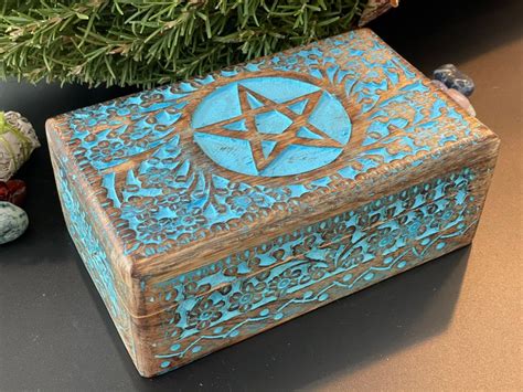 Wooden Hand Carved Pentacle Box Pentagram Box Altar Etsy