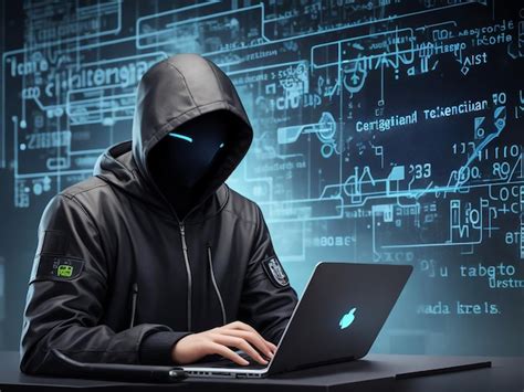 Premium Ai Image Professional Hacker Using Laptop At Table Against