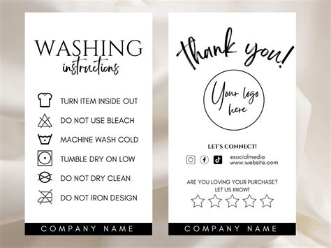 Editable Washing Instructions Card Template Printable Clothing Care