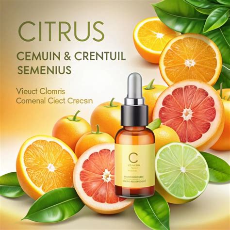 Serum And Cosmetics With Vitamin C Essential Oil From Citrus Fruits
