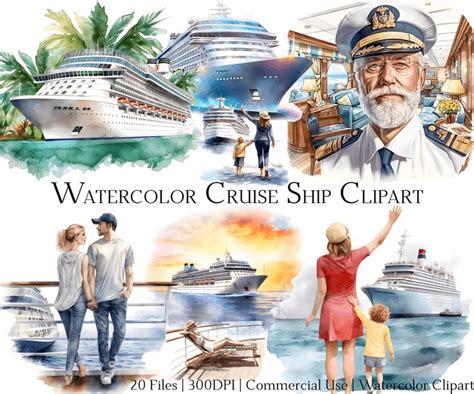 Watercolor Cruise Ship Clipart Set Of 20 Files With Instant Download