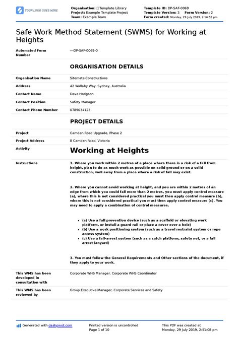 Safety Work Method Statement Template