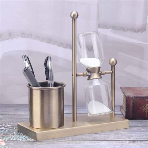 Metal Pen Holder Hourglass 60 Minute I Sand Timer