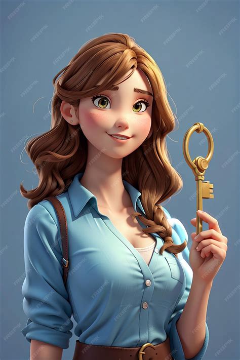 Premium Ai Image Young Woman Holding Key 3d Cartoon Character