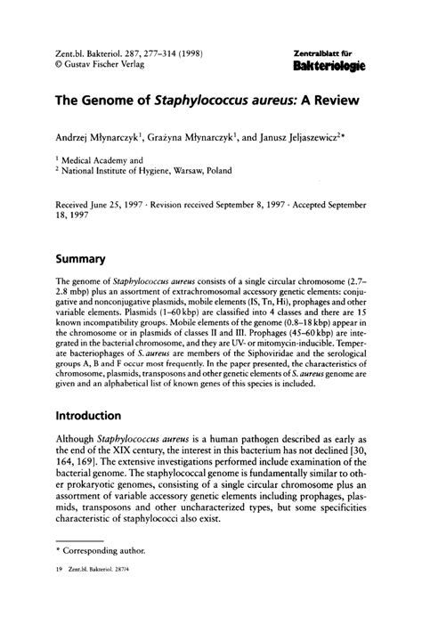 Download Pdf The Genome Of Staphylococcus Aureus A Review