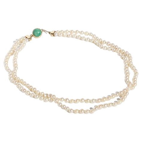 Vintage Pearl Double Strand Necklace With Diamond And Gold Clasp At