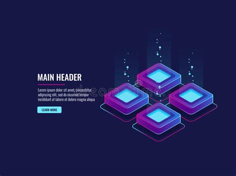 Dark Neon Isometric Vector Server Room Data Center Design Concept Illustration In Ultraviolet