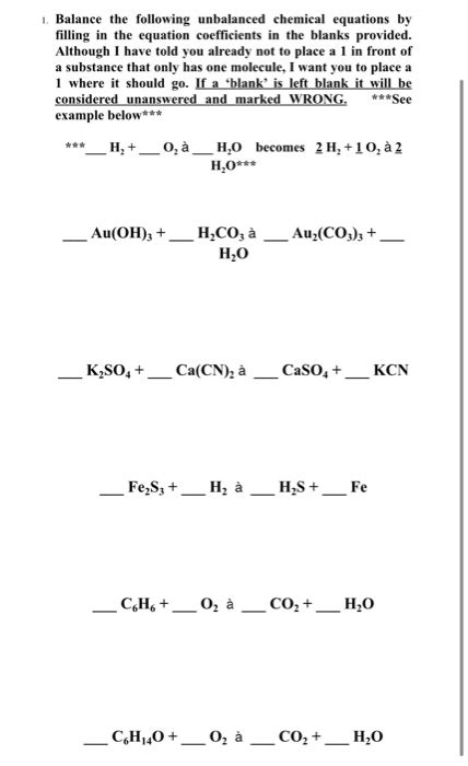 Solved 1 Balance The Following Unbalanced Chemical Chegg