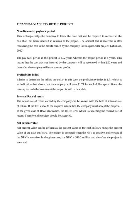 Financial Viability Of A New Project Capital Budgeting Analysis